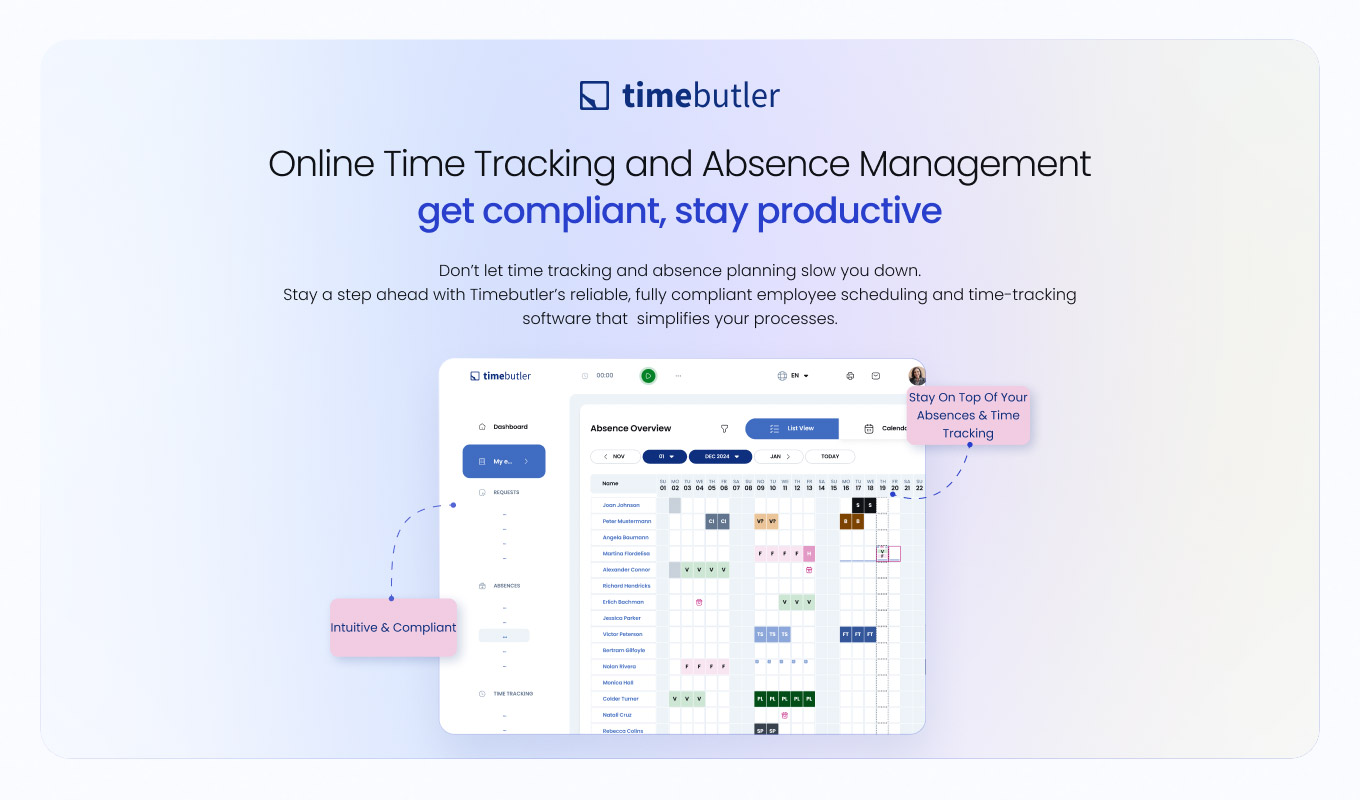 Timebutler: Time Tracking & Absence Management Software
